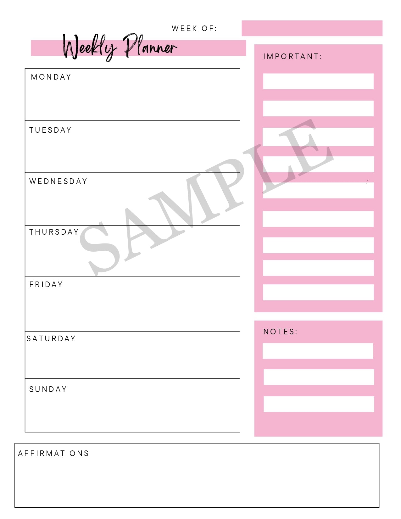 WEEKLY PLANNER - DOWNLOAD ONLY – logi luxe dolls